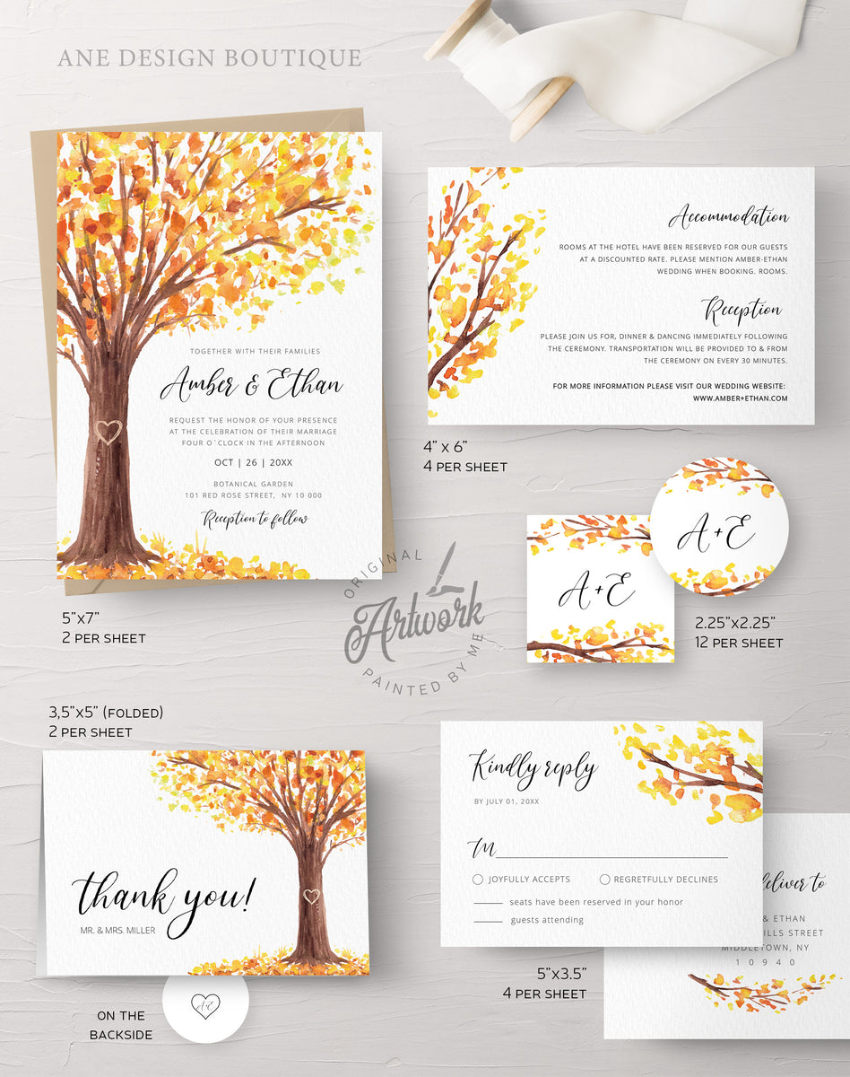 Rustic Fall Tree Wedding Invitation Set – Ane Design Boutique
